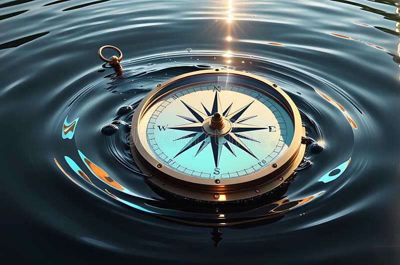 Aetherial Navigation: Translucent Compass Levitating Above Rippled ...