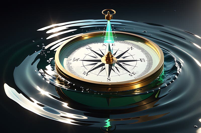 Aetherial Navigation: Translucent Compass Levitating Above Rippled ...