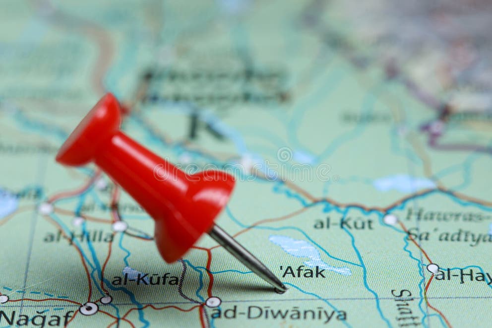 Afak, Iraq pin on map stock photo. Image of paper, explore - 372797016