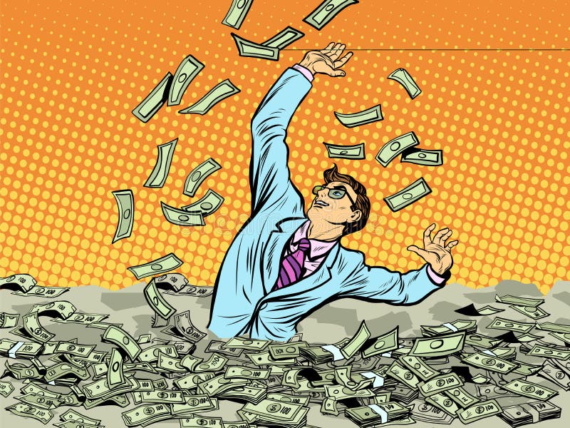 Rik Le Man Som Badar I Pengar Vektor Illustrationer - Illustration av ...