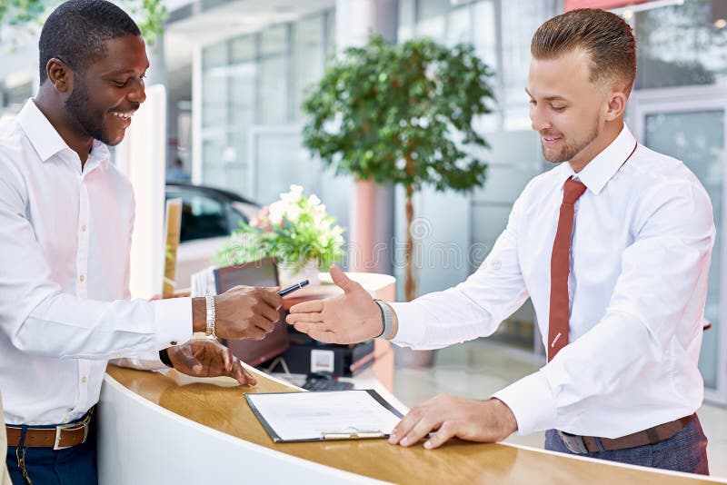 Affable Friendly Consultant Talk with Client Stock Image - Image of ...