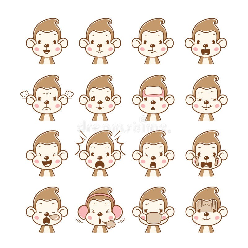 Affe Emoticons eingestellt vektor abbildung. Illustration von glücklich ...