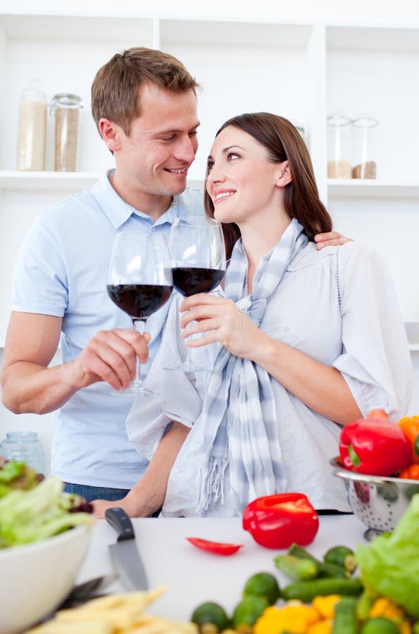 Dinner Romantic Couple Enjoy Wine Eat Pasta Stock Image - Image of home ...