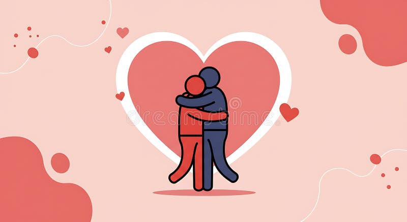 Affectionate Figures Embracing within a Heart-shaped Frame Stock ...