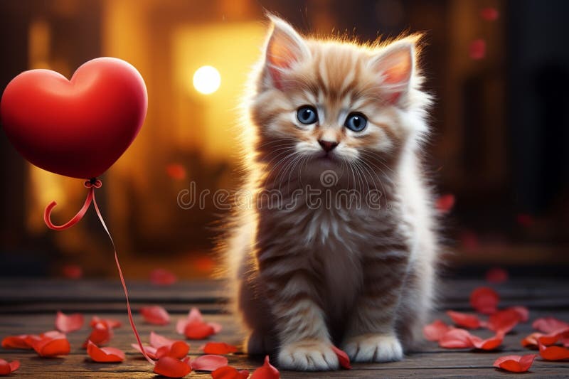 Affectionate Kitty Cute Kitten with a Heart Spreading Warmth and Joy ...