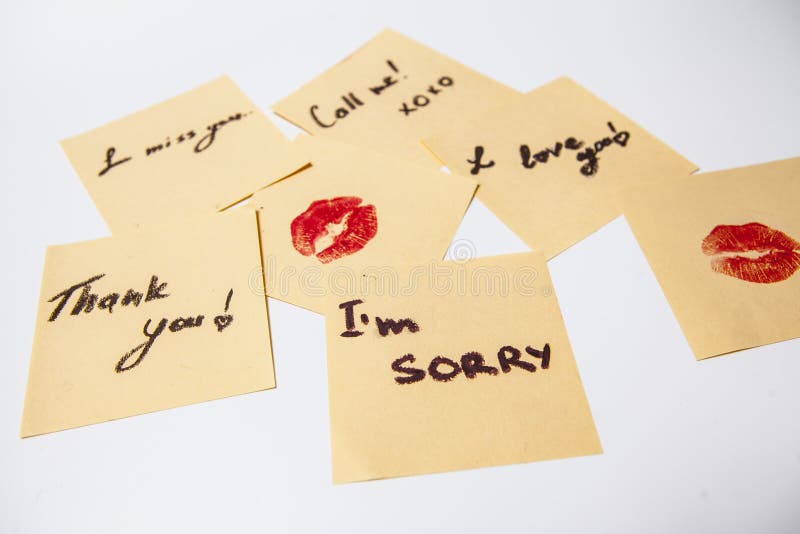Affectionate Love Notes on Yellow Papers Stock Photo - Image of ...