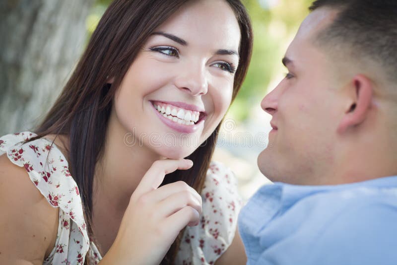 Romantic Mixed Race Couple Kissing In The Park Stock Image Image Of