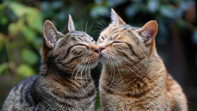 Affectionate Moment between Two Cats Sharing a Gentle Kiss. Stock Image ...