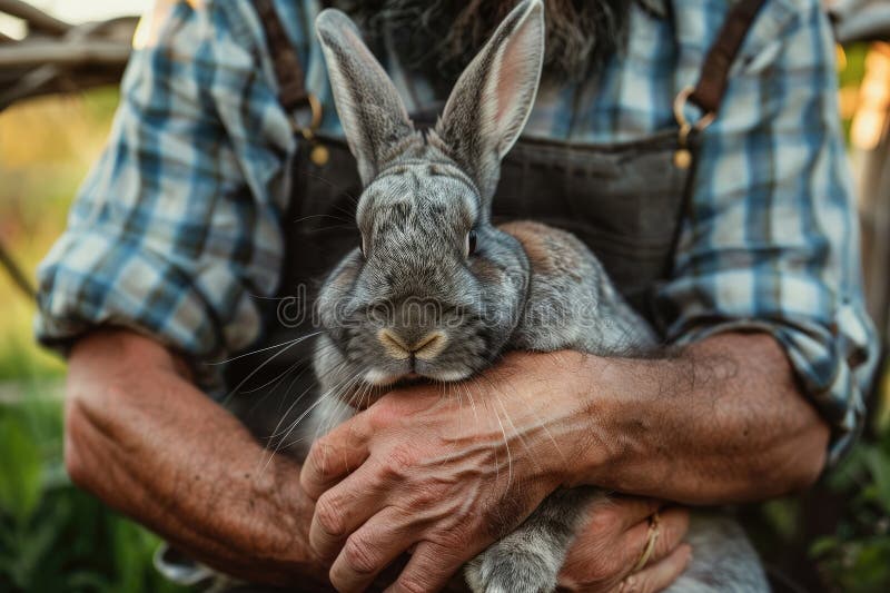 Affectionate Rabbit and Owner in Rustic Outdoor Setting, Bonding ...