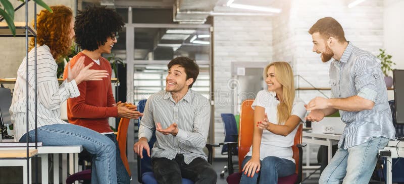 Affectionate Young Team Having Little Break during Working Process ...