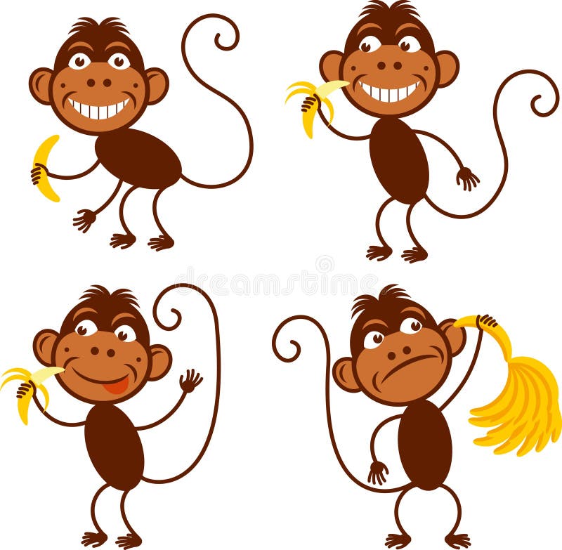 4 Affen einfach vektor abbildung. Illustration von einstellen - 61755233