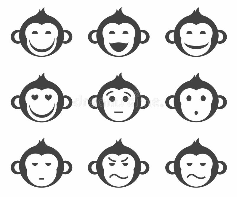 Affen, Smiley, Klein, Ikone, Einfarbig Vektor Abbildung - Illustration ...
