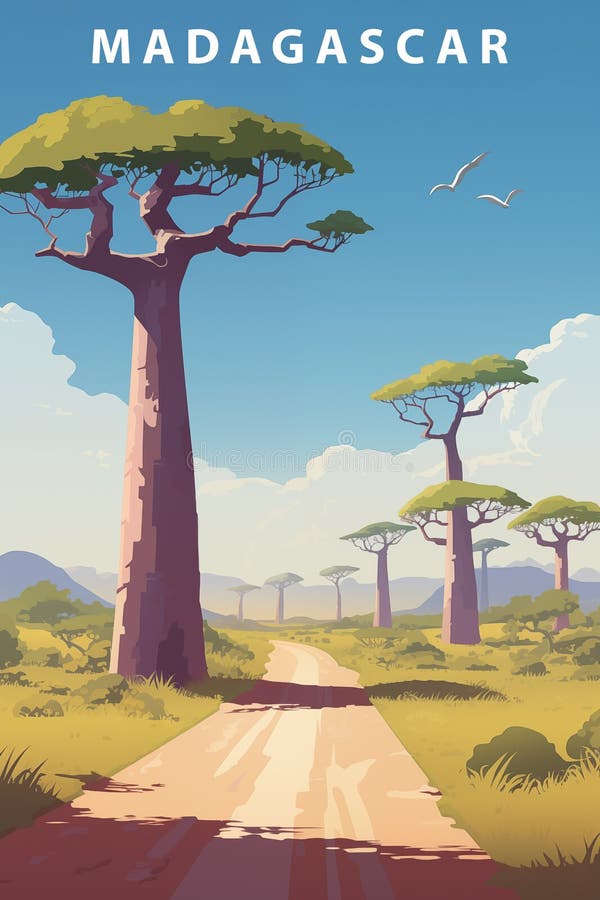 Affiche Colorée Sur L'île De Madagascar. Illustration Stock ...