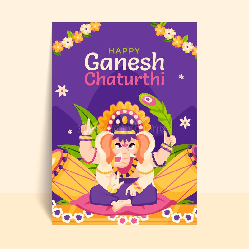 Affiche De Poresh Chaturthi En Style Plat Illustration Stock ...