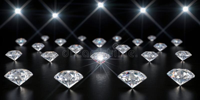 Affluent Display of Sparkling Diamonds on a Dark Surface with Bright ...