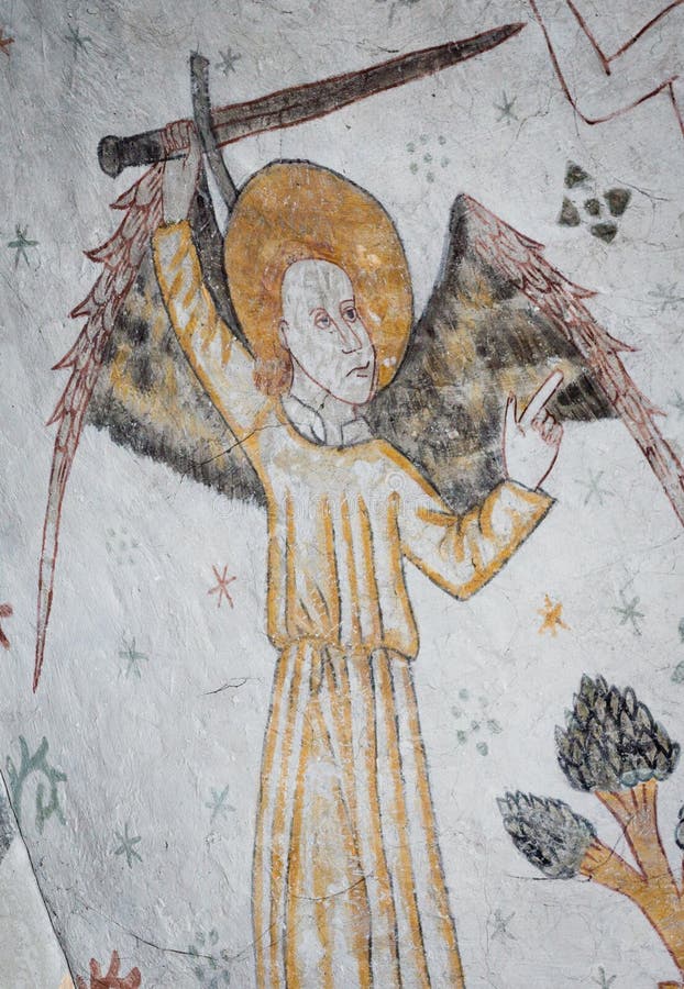 Affresco Medievale Di Un Angelo Con La Spada, Immagine Stock - Immagine ...