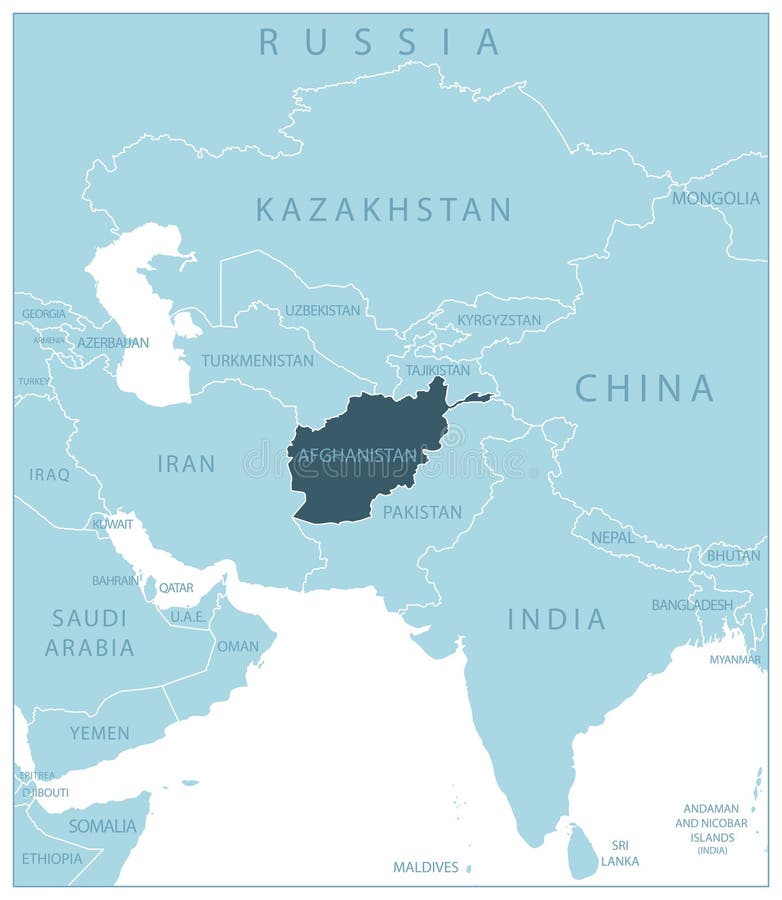 Afghanistan - Blue Map with Neighboring Countries and Names Stock ...