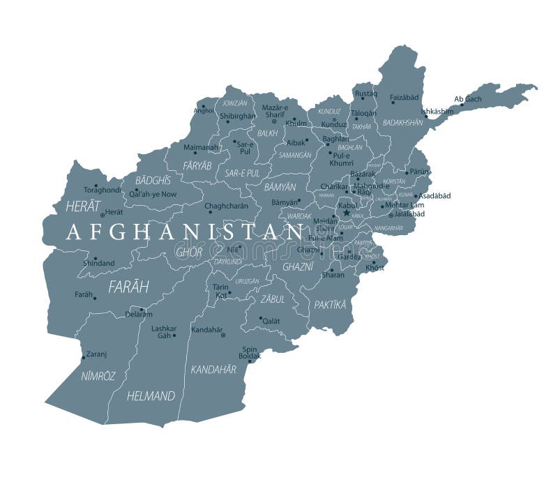 Afghanistan Map Political - Capital, Cities, Rivers and Lakes - Highly ...