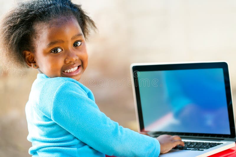 Afican Child Learning on Computer Stock Image - Image of blank, african ...