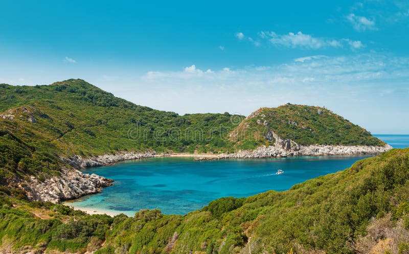 Afionas stock image. Image of beach, rock, ionic, greece - 80563349