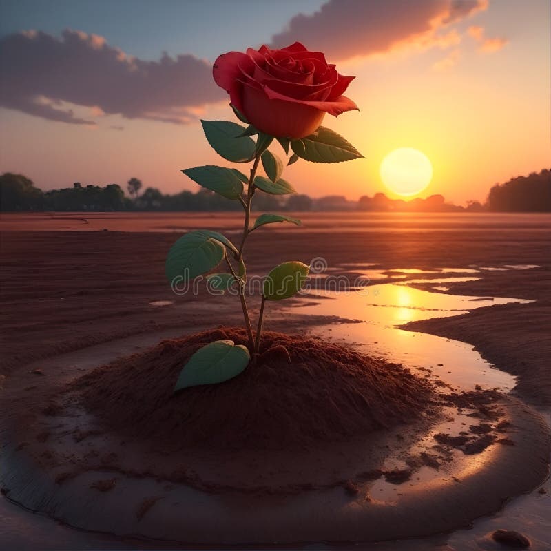 Aflame in Dusk: the Red Rose S Dance with the Setting Sun Stock ...