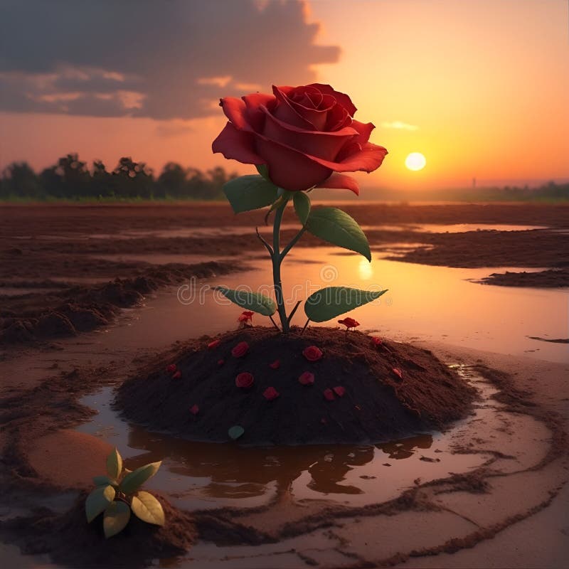 Aflame in Dusk: the Red Rose S Dance with the Setting Sun Stock ...