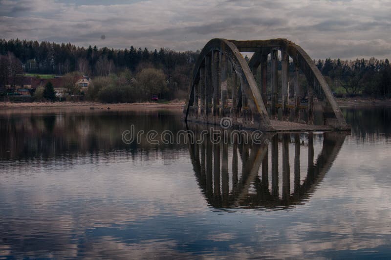 Afloated bridge mirroring stock photo. Image of blue - 159137956