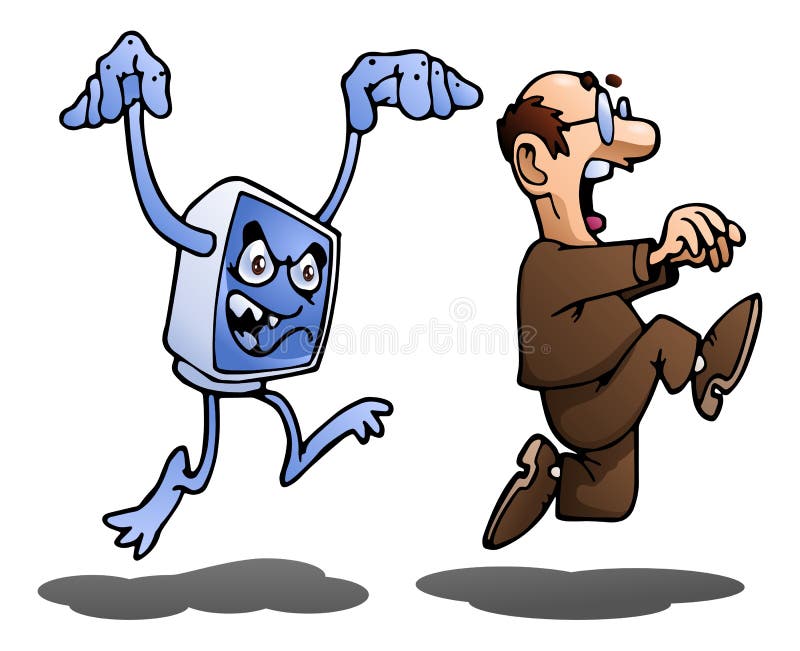 Man afraid of computer stock illustration. Illustration of cartoon ...