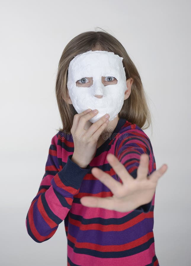 Afraid girl with mask stock image. Image of blue, frightening - 66717475