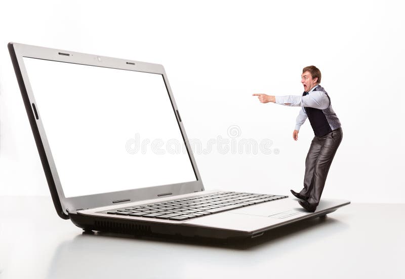 Afraid Man Points To the Monitor Stock Photo - Image of office ...