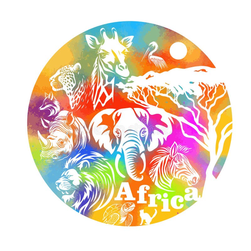 Africa Colored Abstract with Animals. Hand Drawing Stock Vector ...