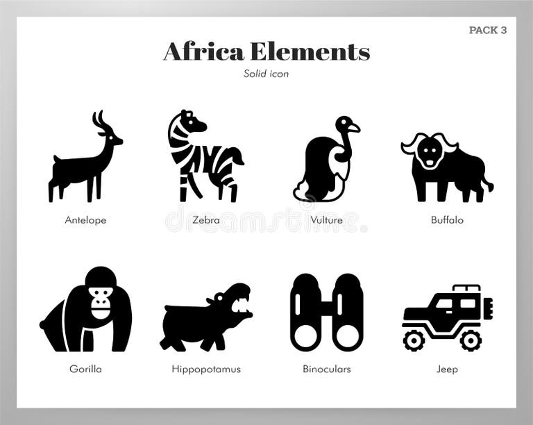 Africa elements Solid pack stock vector. Illustration of gorilla ...