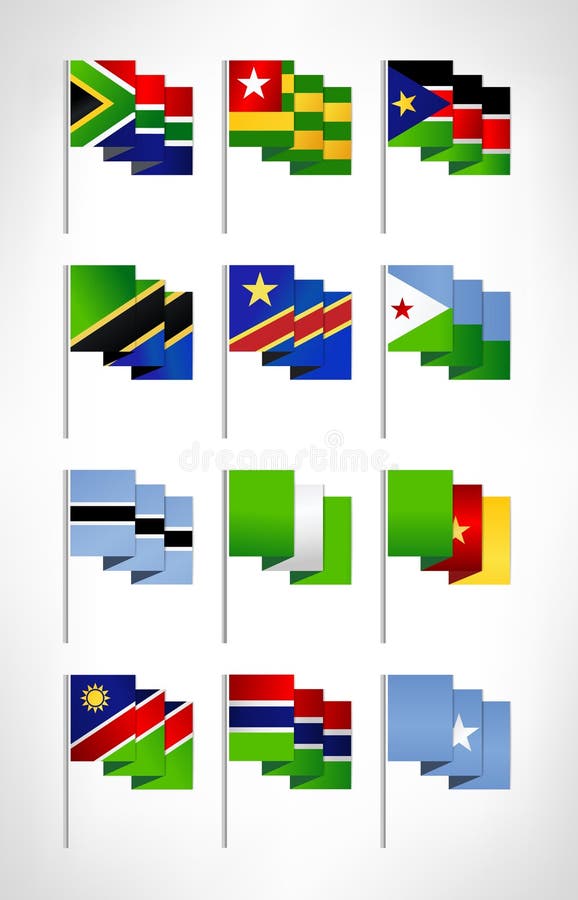 Africa Flags Set. Cartoon Flat Design 2 Stock Vector - Illustration of ...