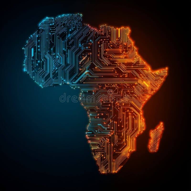 Africa Formed by Digital Circuit Patterns. Generative AI. Stock ...