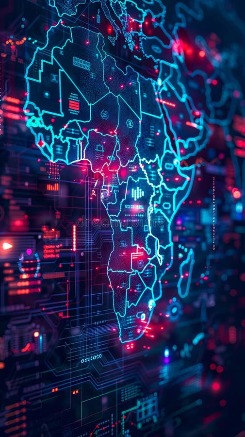Africa Map with Digital Technology Stock Image - Image of night ...