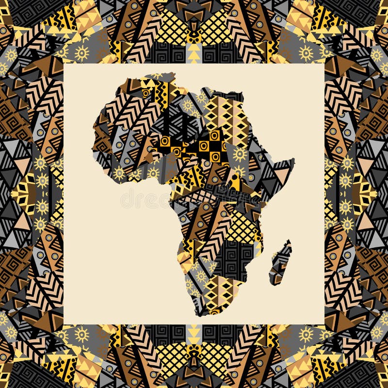 Africa Map with Ethnic Motifs in a Middle of a Frame Stock Vector ...