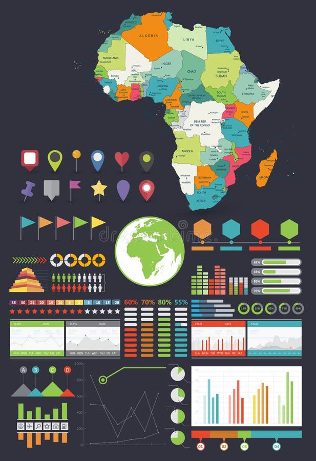 Africa Map and Infographics Design Elements Stock Vector - Illustration ...
