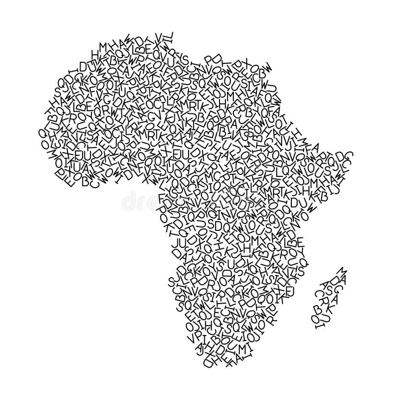 Africa Map from Pattern of Black Latin Alphabet Scattered Letters ...