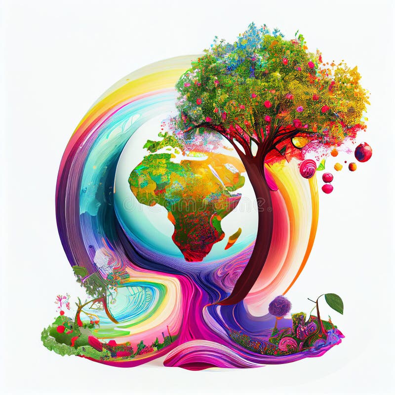 Africa on Map with Tree. AI Generative Stock Photo - Image of design ...