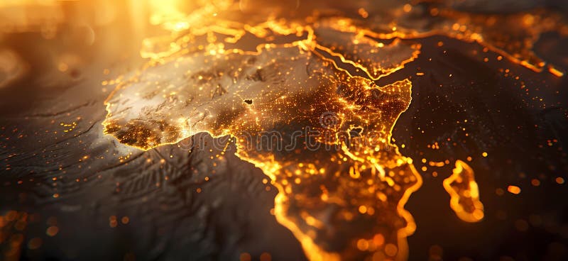 Africa Nightlife and City Lights on a Global Map Stock Illustration ...