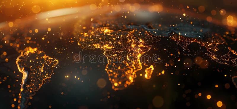 Africa Nightlife and City Lights on a Global Map Stock Illustration ...