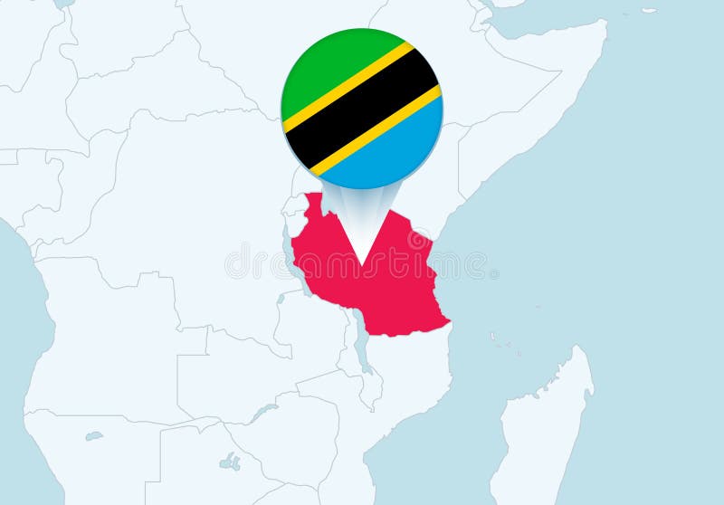 Africa With Selected Tanzania Map And Tanzania Flag Icon Stock Vector