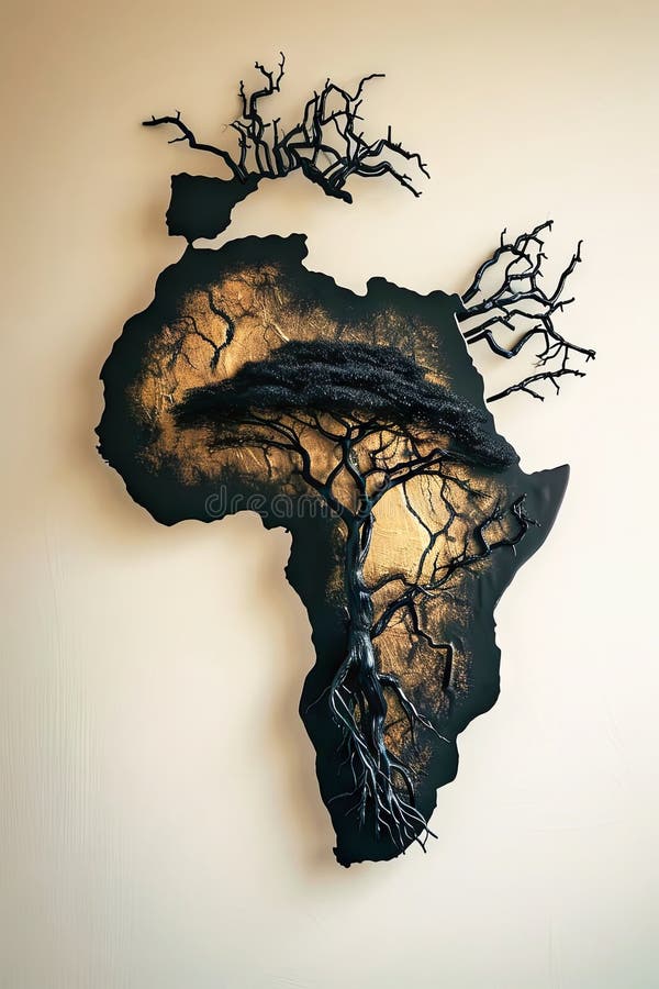 Africa Shape on Metal Plate with a Black Tree Stock Photo - Image of ...