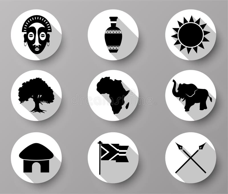 Africa Black Silhouette Icons Set, Flat Style African Objects, Things ...