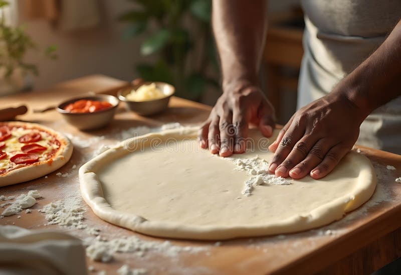 African Adult Male Preparing Pizza Dough in Kitchen Setting Stock Photo ...