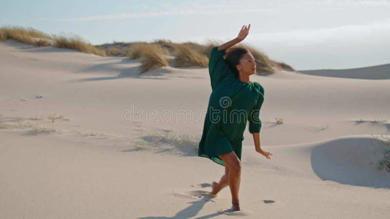 Artist Woman Dancing Sand Desert Summer Day Girl Performing Dance