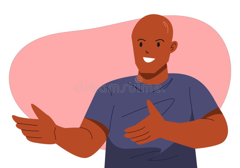 African American Bald Man is Explaining, Talking. Hand Gesture Poses ...