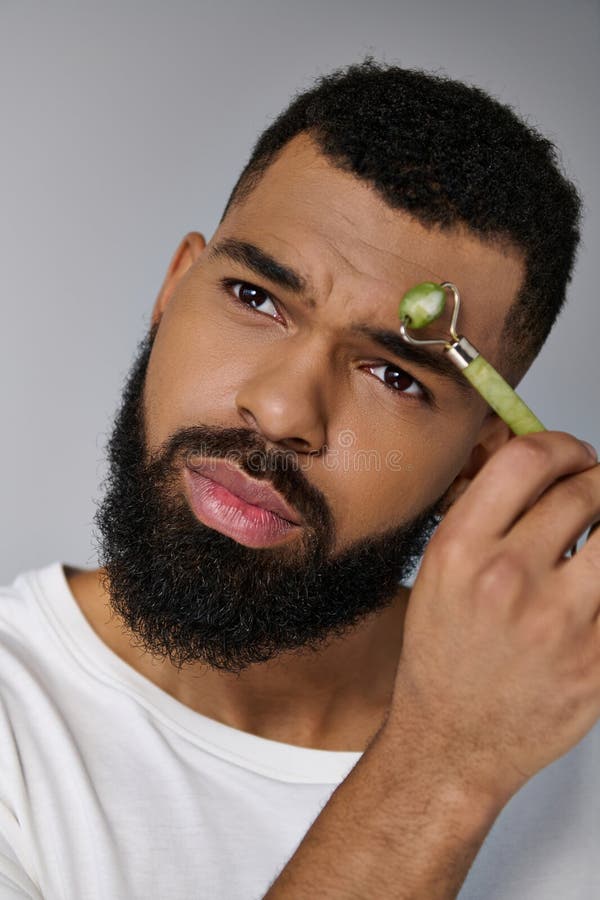 African American Bearded Man Using Face Stock Photo - Image of skin ... African American Bearded Man Using Face Stock Photo - Image of skin ...