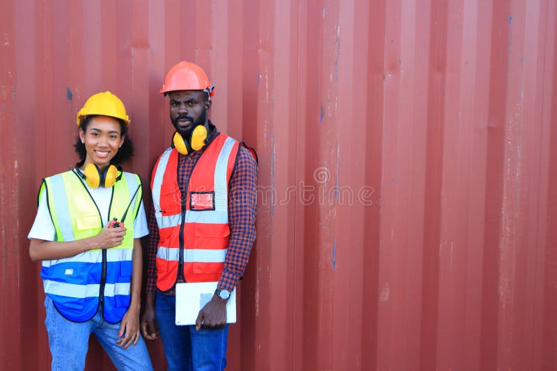 African American Black Engineer they are Working in Container Box Yard ...