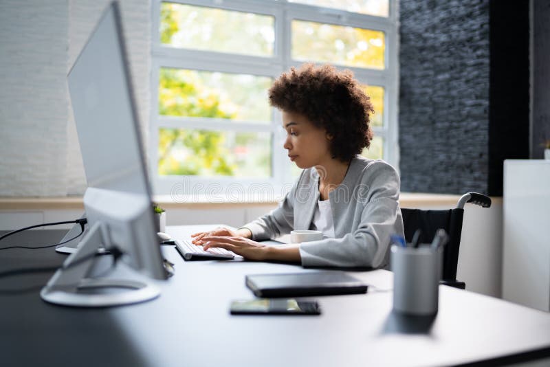 African American Black Woman Using Computer Stock Image - Image of girl ...